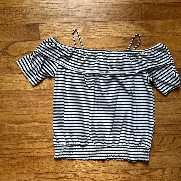 H&M | Shirts & Tops | Hm Off The Shoulder Top Excellent Condition Blue ...